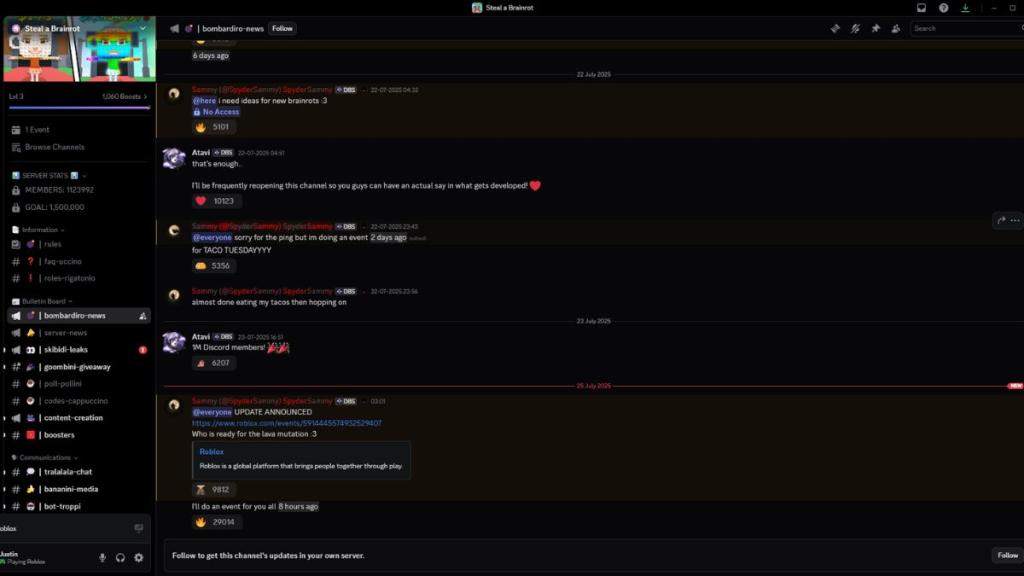 อย่างเป็นทางการขโมย Brainrot Discord และ Trello Link